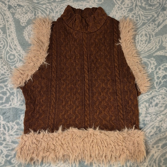 SHEIN | Sweaters | Shein Brown Cable Knit Sweater Vest With Cream Faux ...